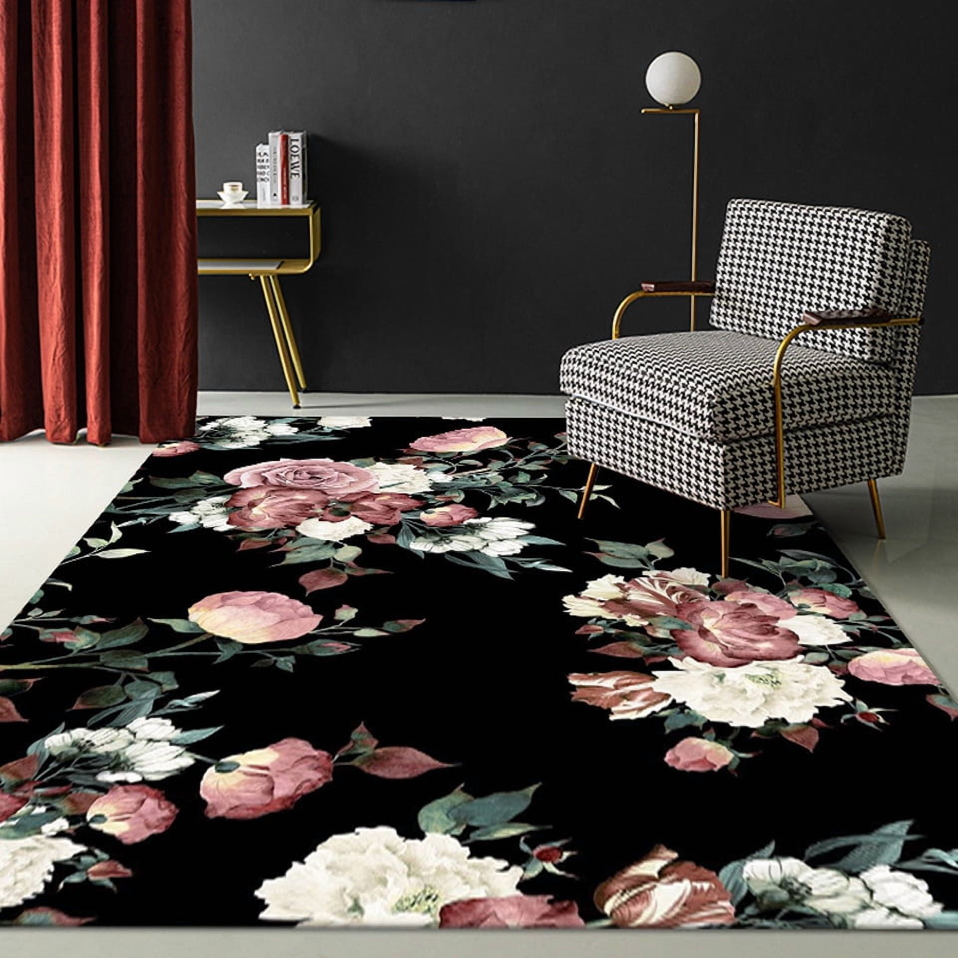 Europe Style Black Floral Carpet for Modern Living Room 3D Flower ...