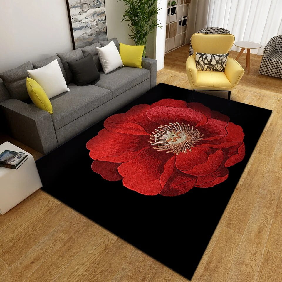 Europe Style Black Floral Carpet for Modern Living Room 3D Flower ...
