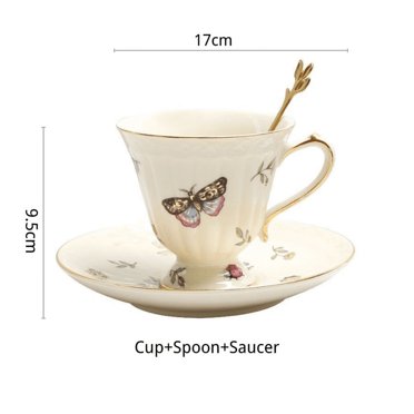 Tea Cup and Saucer Set of 6 (12 pieces), Floral Tea Cups, 8 Oz.Bone ...