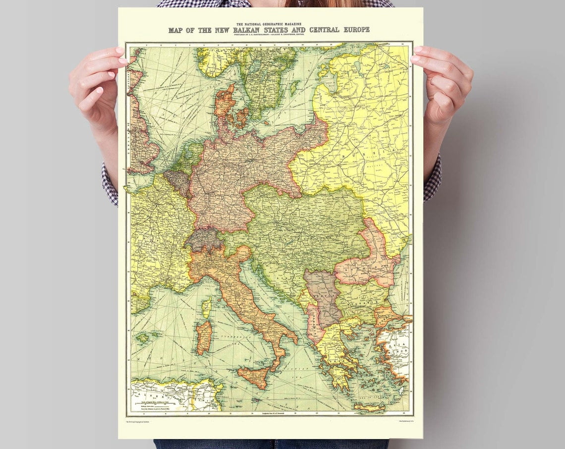 Europe Travel Map Art Print, Balkan Map Wall Art, Travel Vacation ...