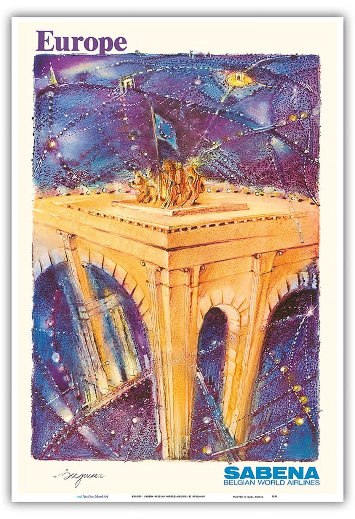 Europe - Triumph Arch - Sabena Belgian World Airlines - Vintage Airline Travel Poster by Bergman ...