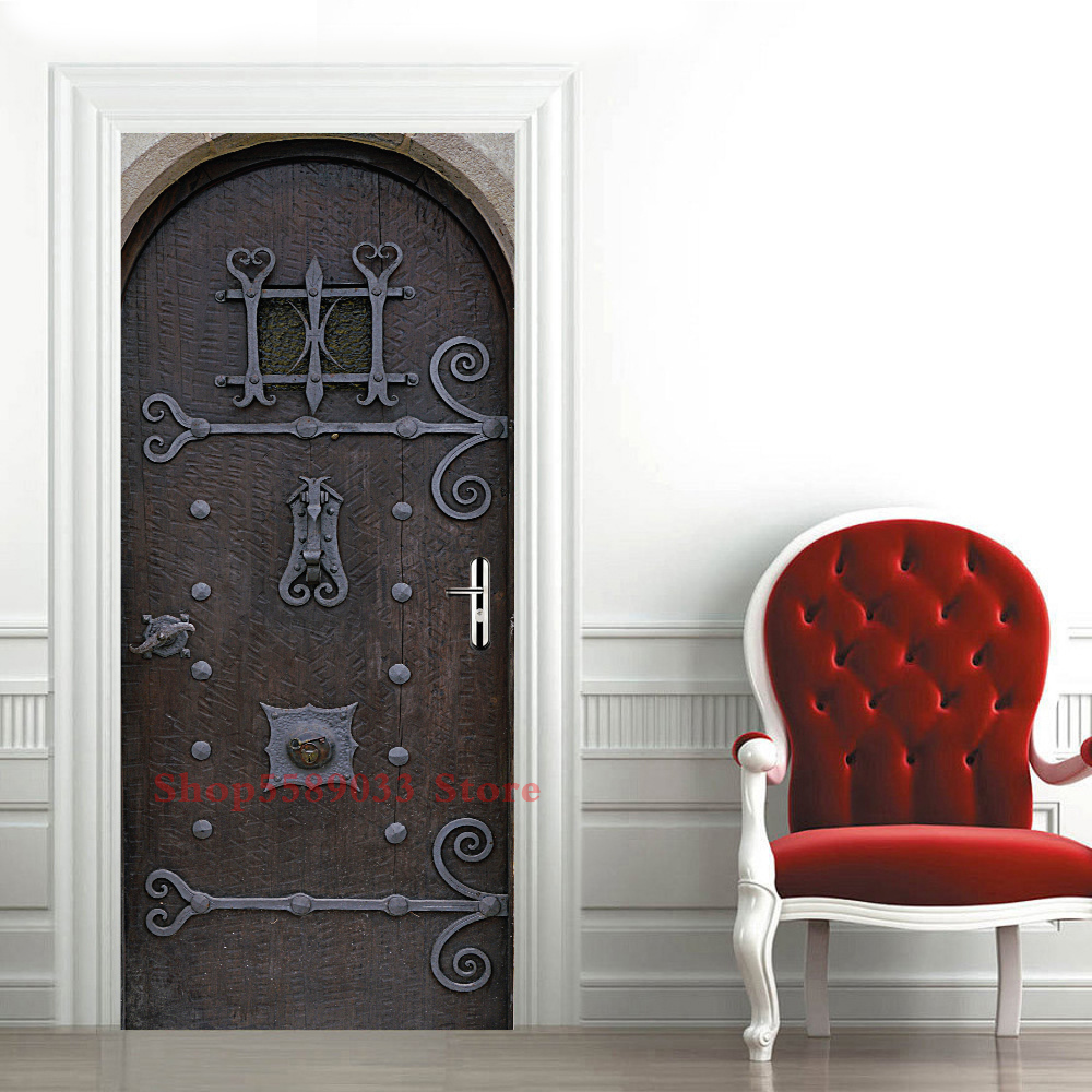 Europe Vintage Wooden Door Sticker Self-adhesive Vinyl Wallpaper ...
