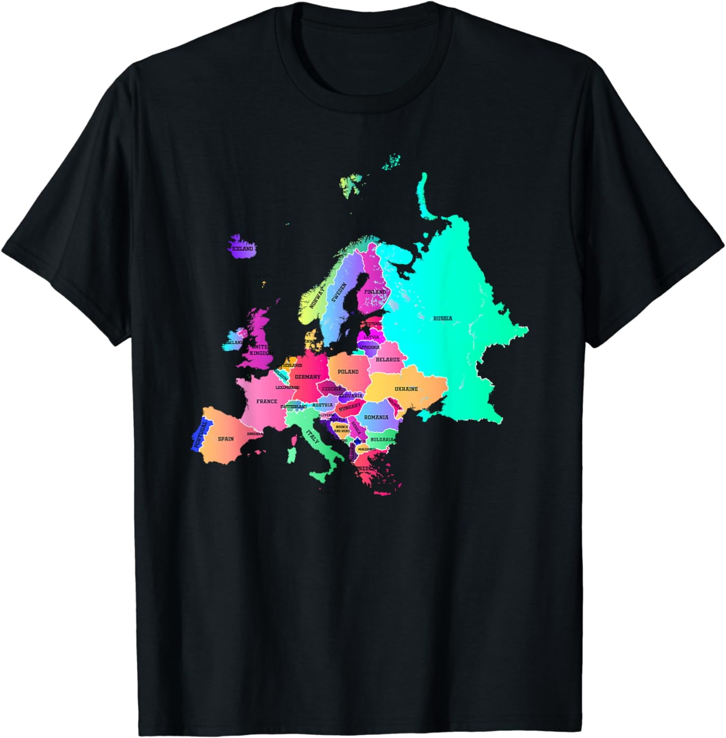 Europe political map with boundaries and countries names T-Shirt ...