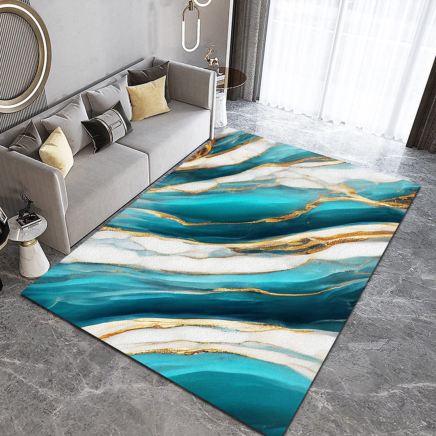 European Abstract Art Area Rugs, 5x6ft Corrugated Lines Emerald Green ...