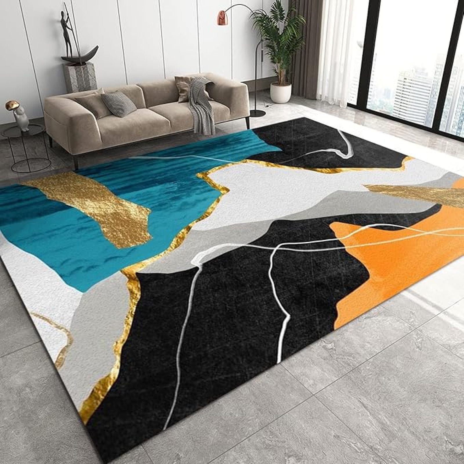 European Abstract Graffiti Area Rug, Colored Machine Washable Vintage ...