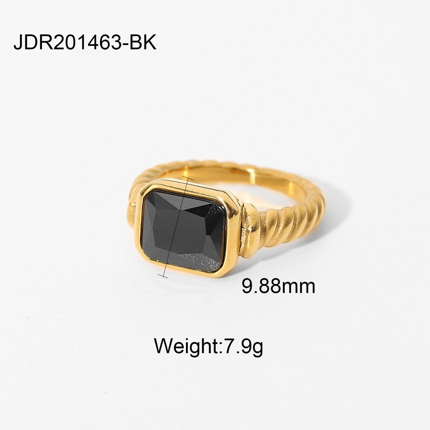 Stainless Steel Croissant Ring with Emerald Rectangular Stone European ...