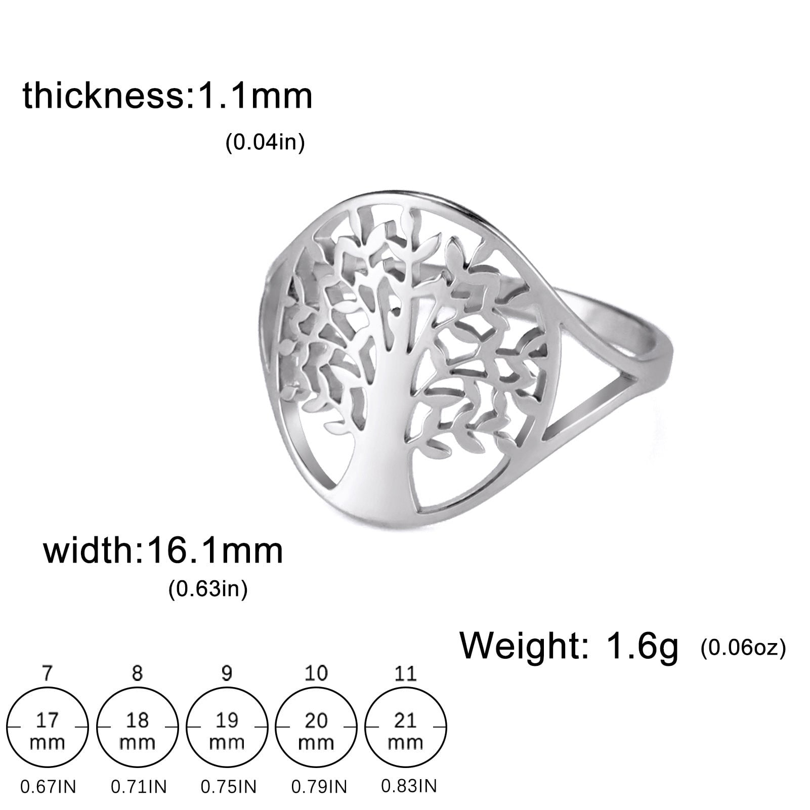 Unisex Stainless Steel Tree Ring European Retro Cut Hollow Design ...