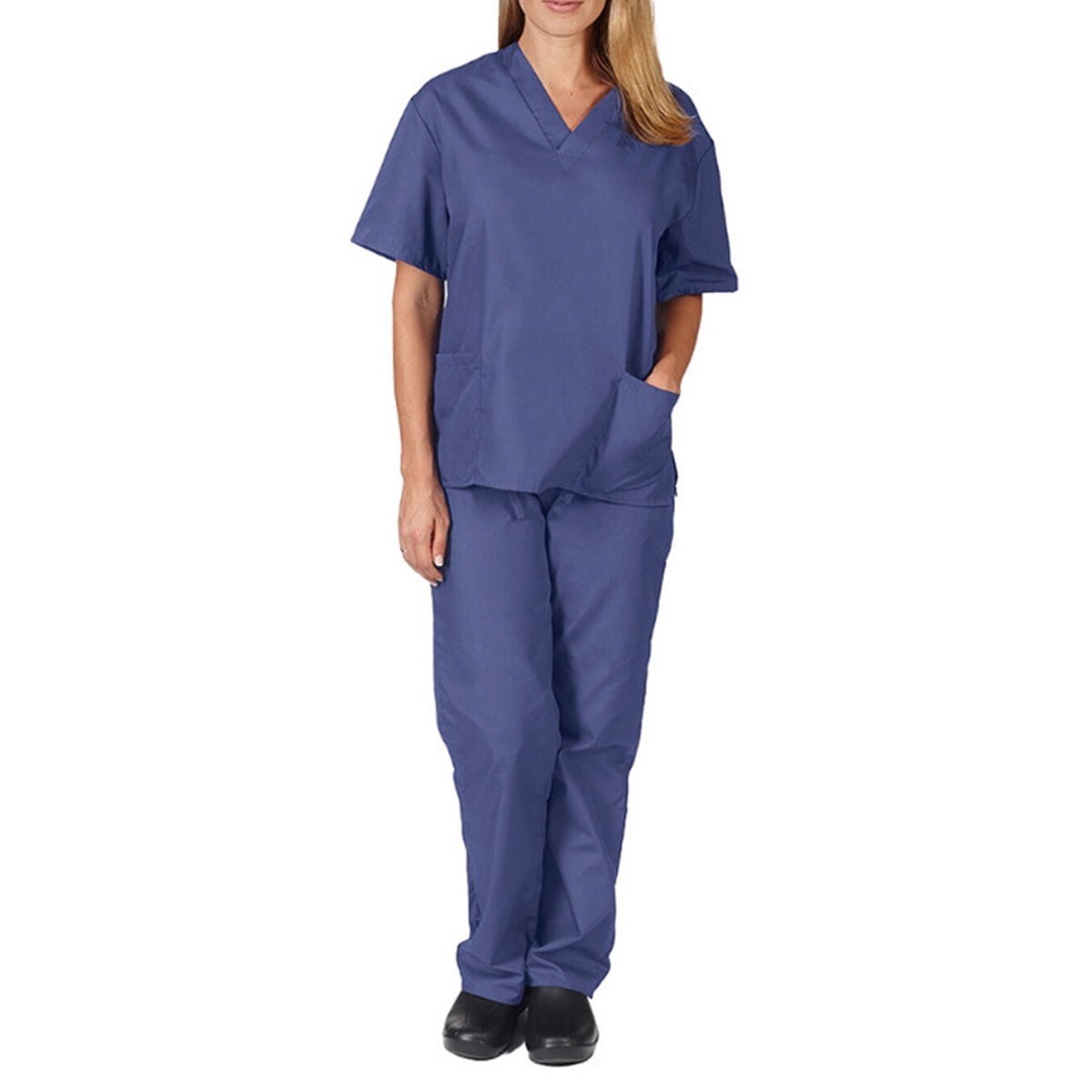 European And American Solid Color Pocket V-Neck Nursing Work Uniform ...