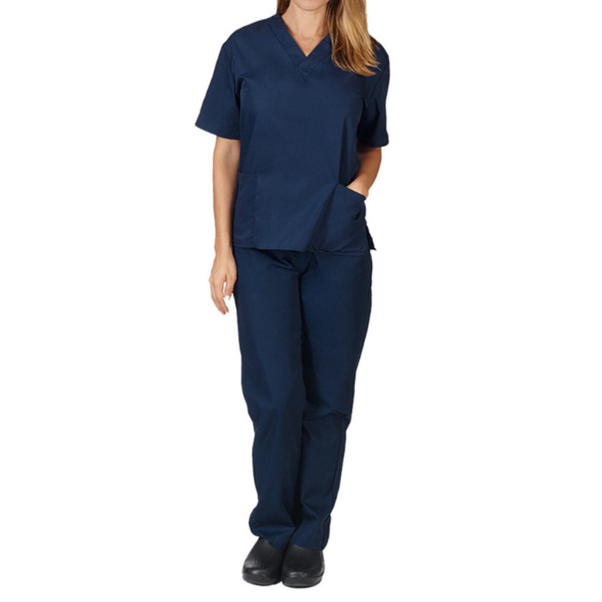 European And American Solid Color Pocket V-Neck Nursing Work Uniform ...