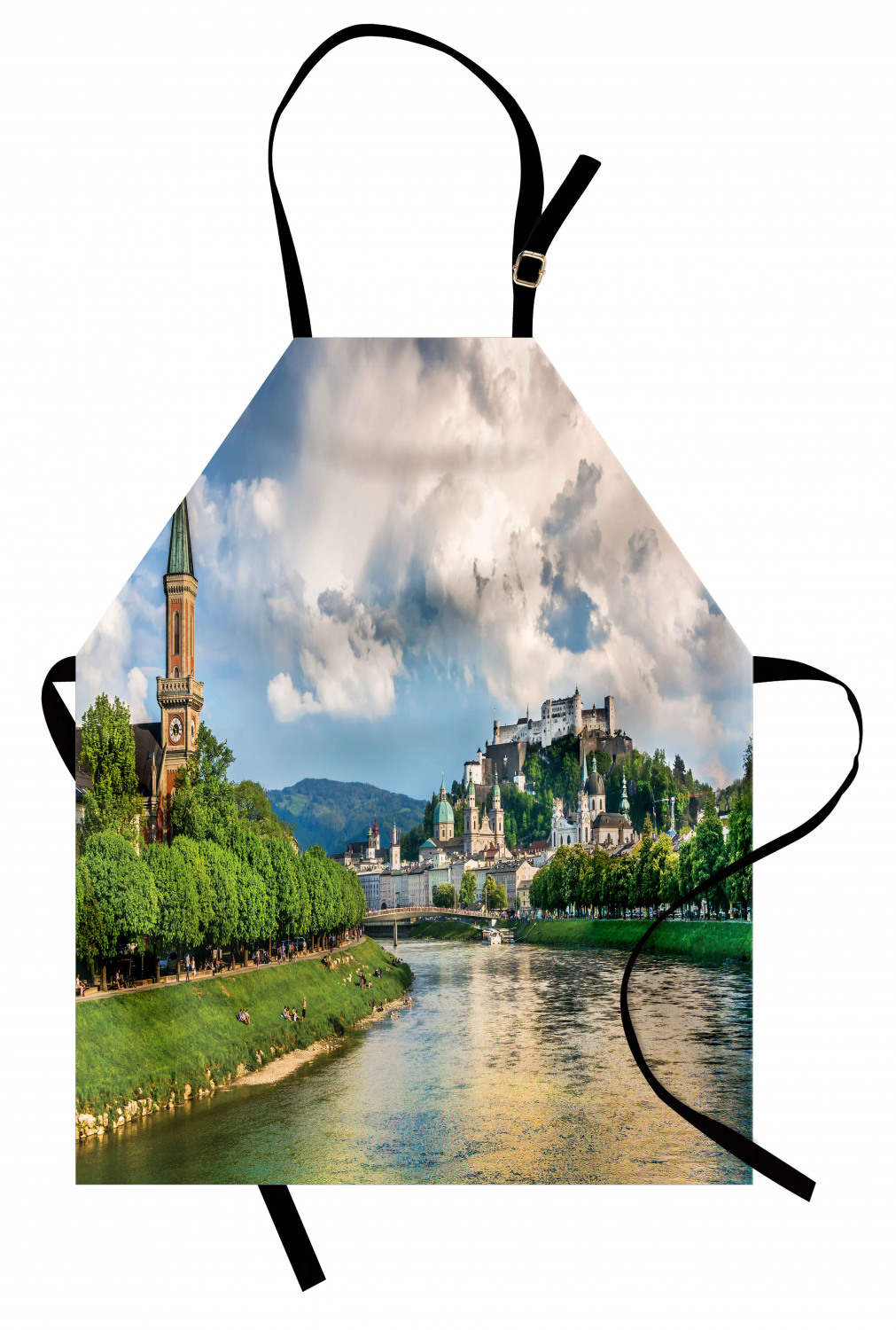 European Apron Historic Print European of Salzburg Land with Cloudy Sky ...