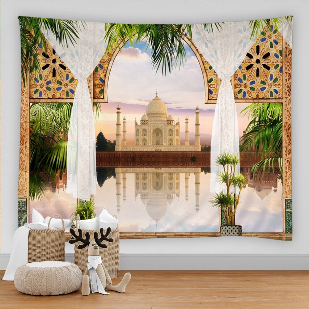 European Arched Corridor Scenery Wall Hanging Landscape Tapestry Sea ...