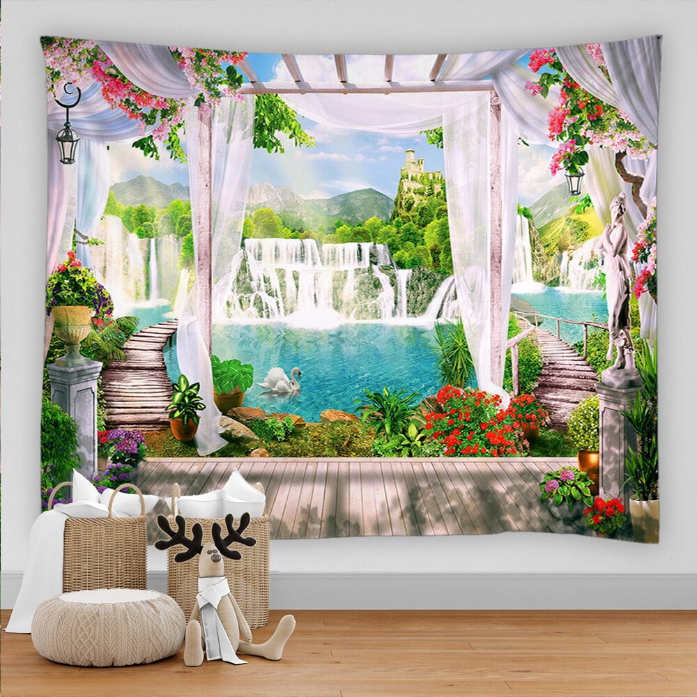European Arched Corridor Scenery Wall Hanging Landscape Tapestry Sea ...