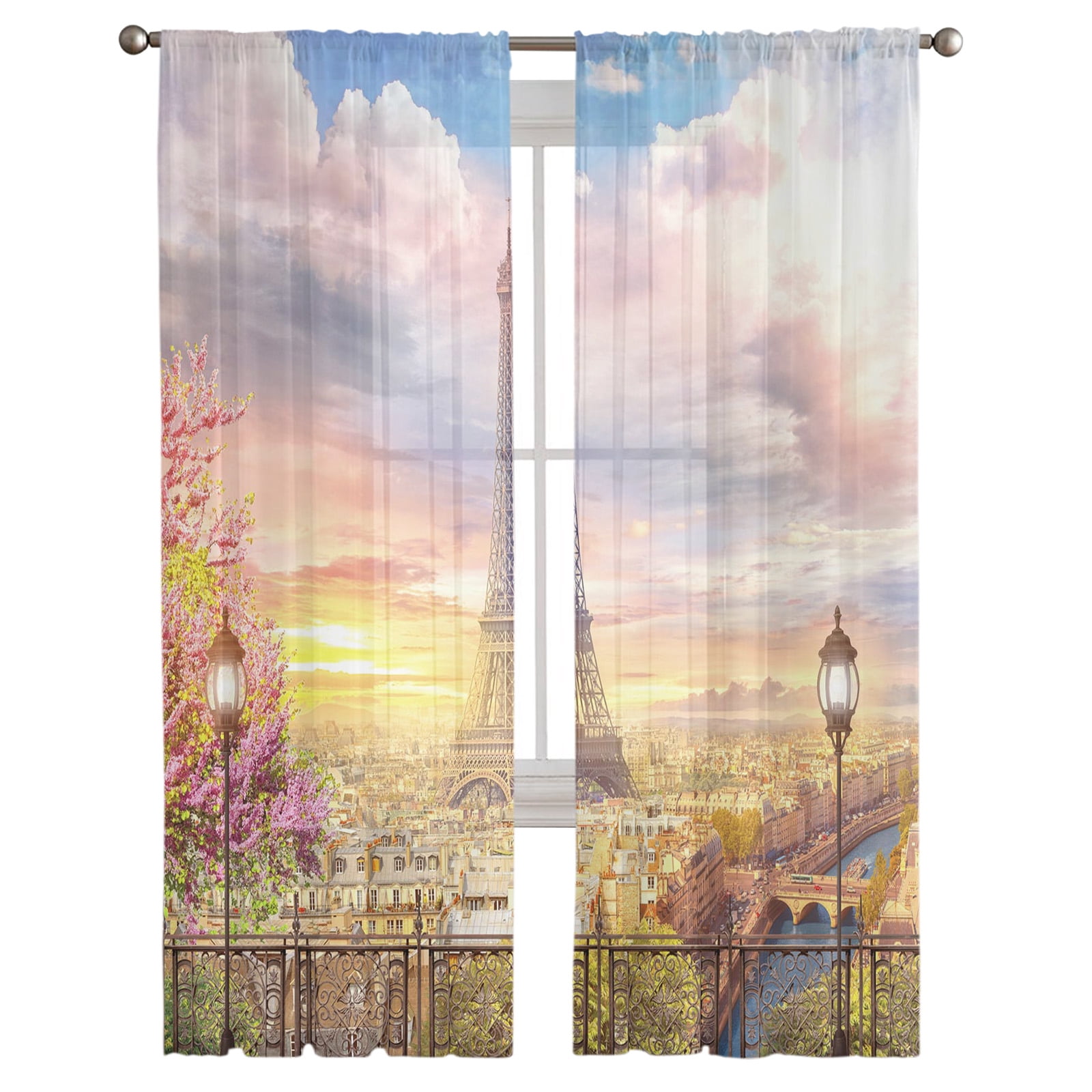 European Architecture Paris France Cloud Flower Sheer Curtains for ...