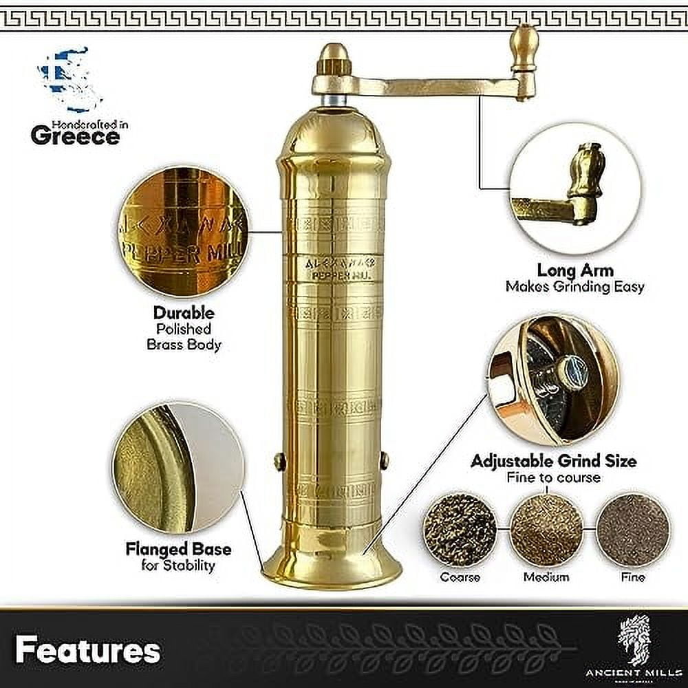 European Brass 8" Pepper Mill Handcrafted Manuel Brass Pepper Spice Mill Adjustable Coarseness ...