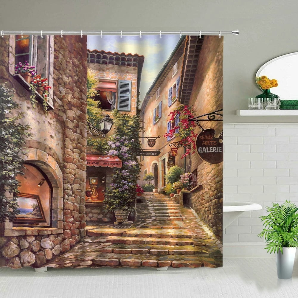 European Building Garden Patio Landscape Shower Curtains Street Scenery ...