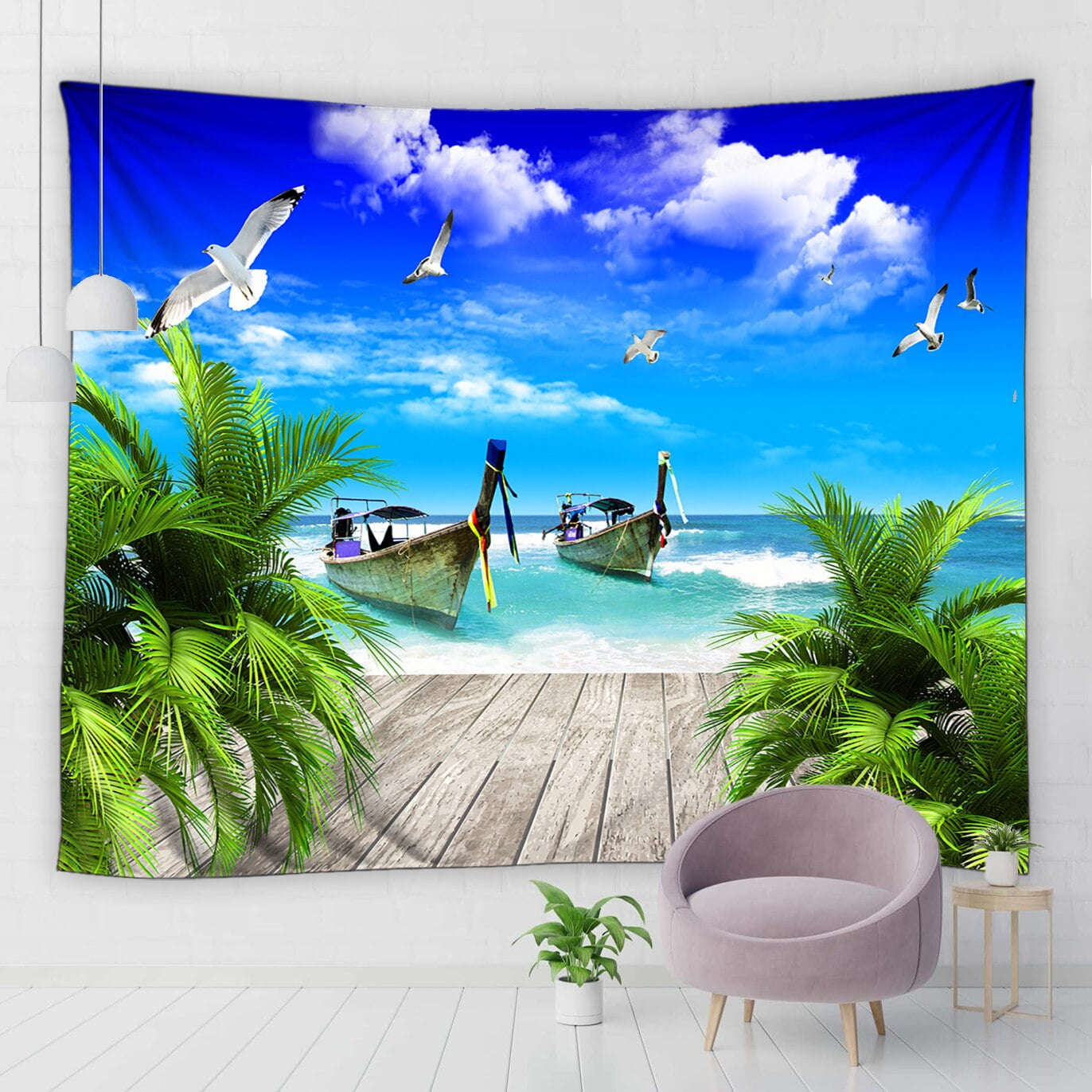 European Building Tapestry Sea Town Nature Landscape Printing Room ...