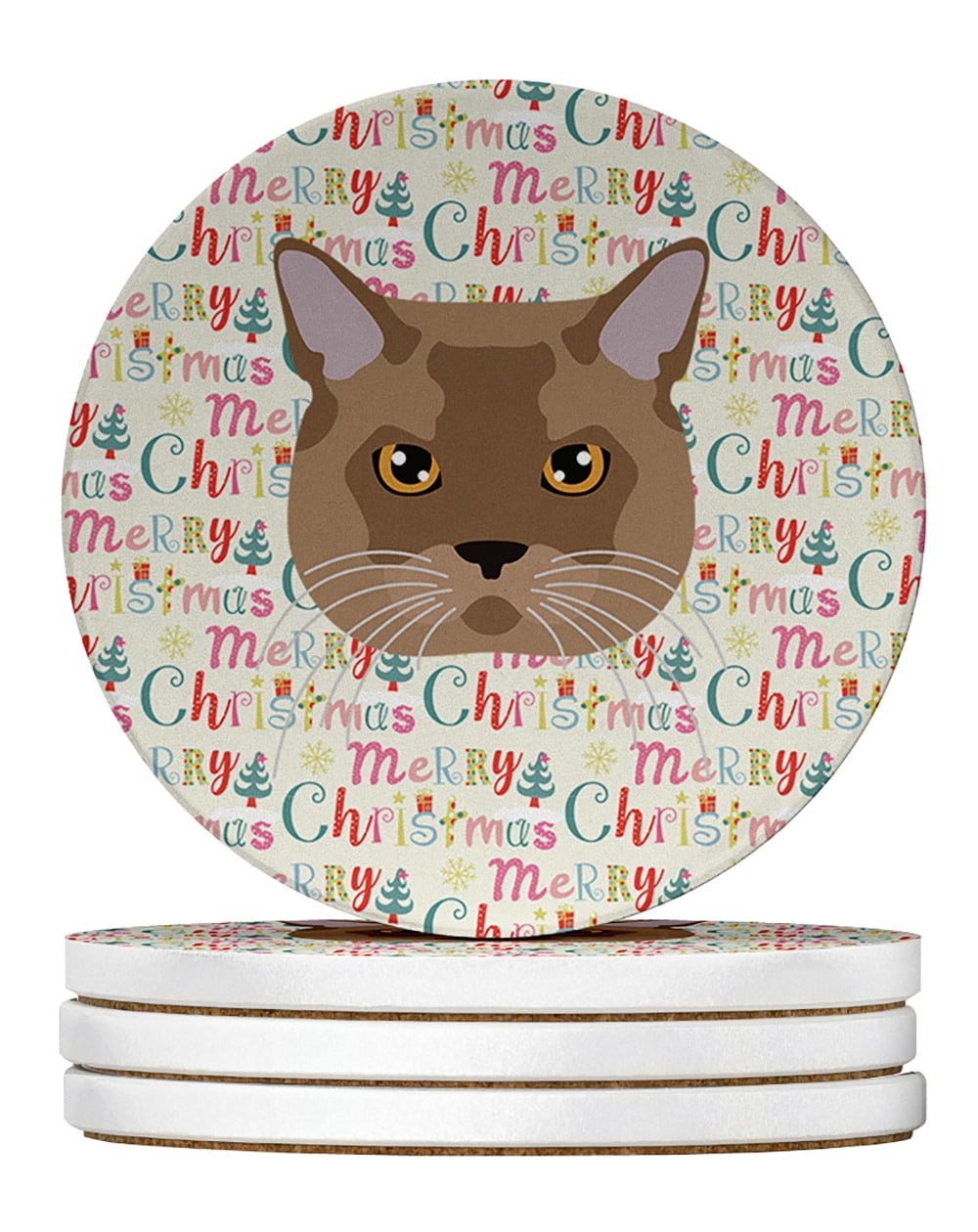 European Burmese Cat Christmas Large Sandstone Coasters Pack of 4 4 in ...