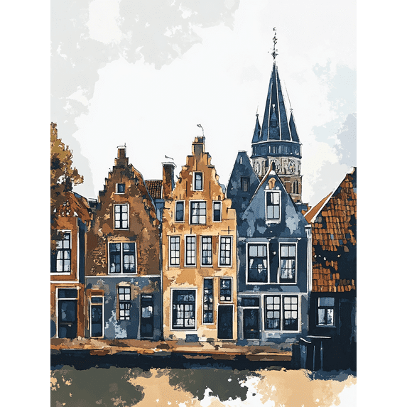 European Canal House Painting/Canvas Print Suitable for Living Room ...