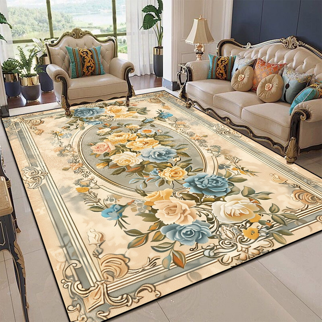 European Carpets Living Room Pastoral Flower Home Rug Large Bedroom ...