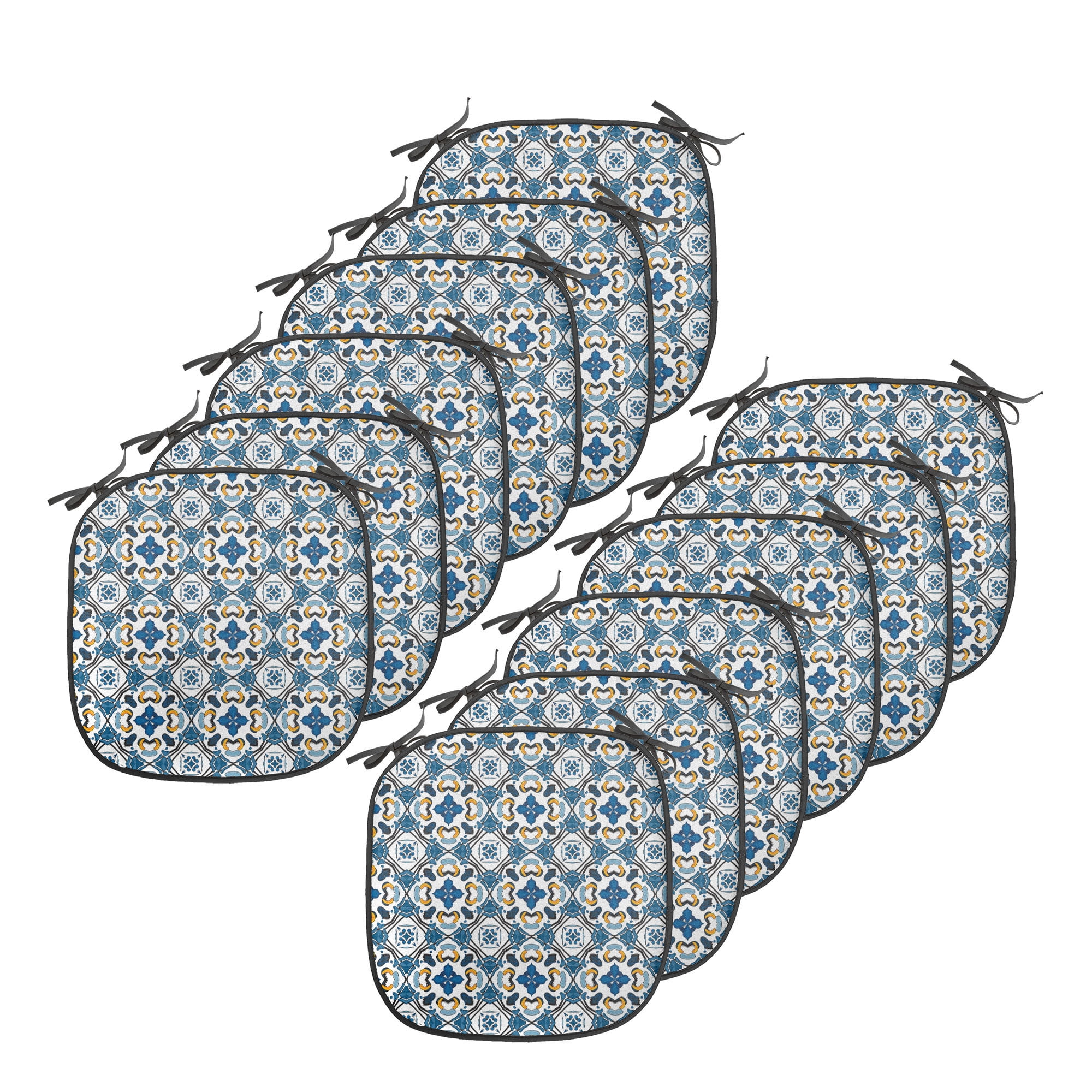 European Chair Seating Cushion Set of 12, Portuguese Ceramic Classic Tilework Building Artisan ...