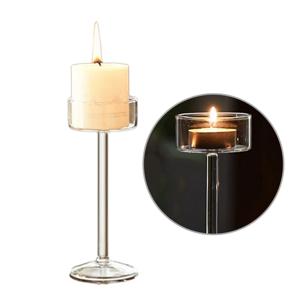 European Clear Glass Candle Holder Footed Vase Goblet Candle Stand Long ...
