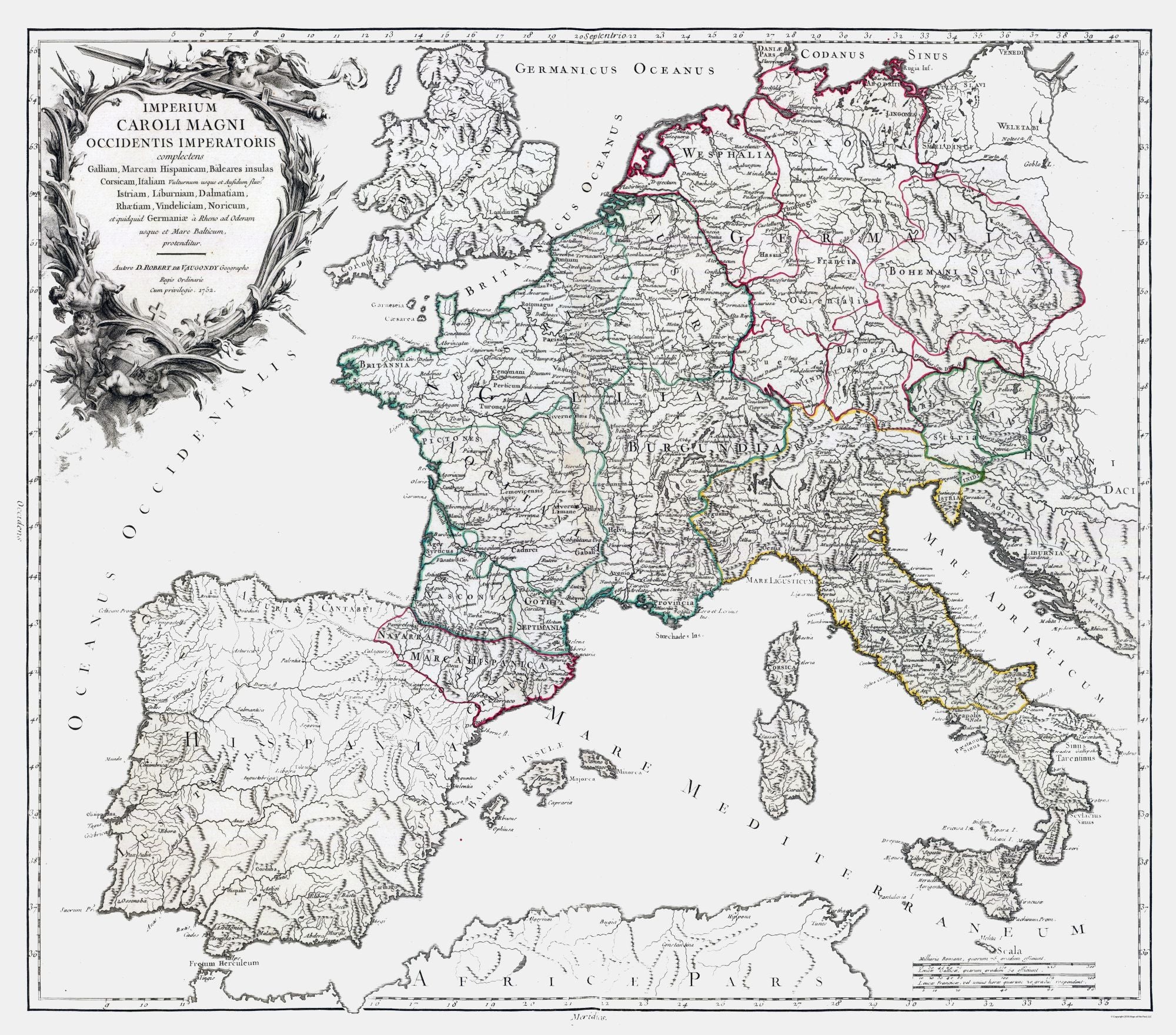 Historic Map - Europe Charlemagne Empire - Vaugondy 1757 - 26.12 x 23 ...