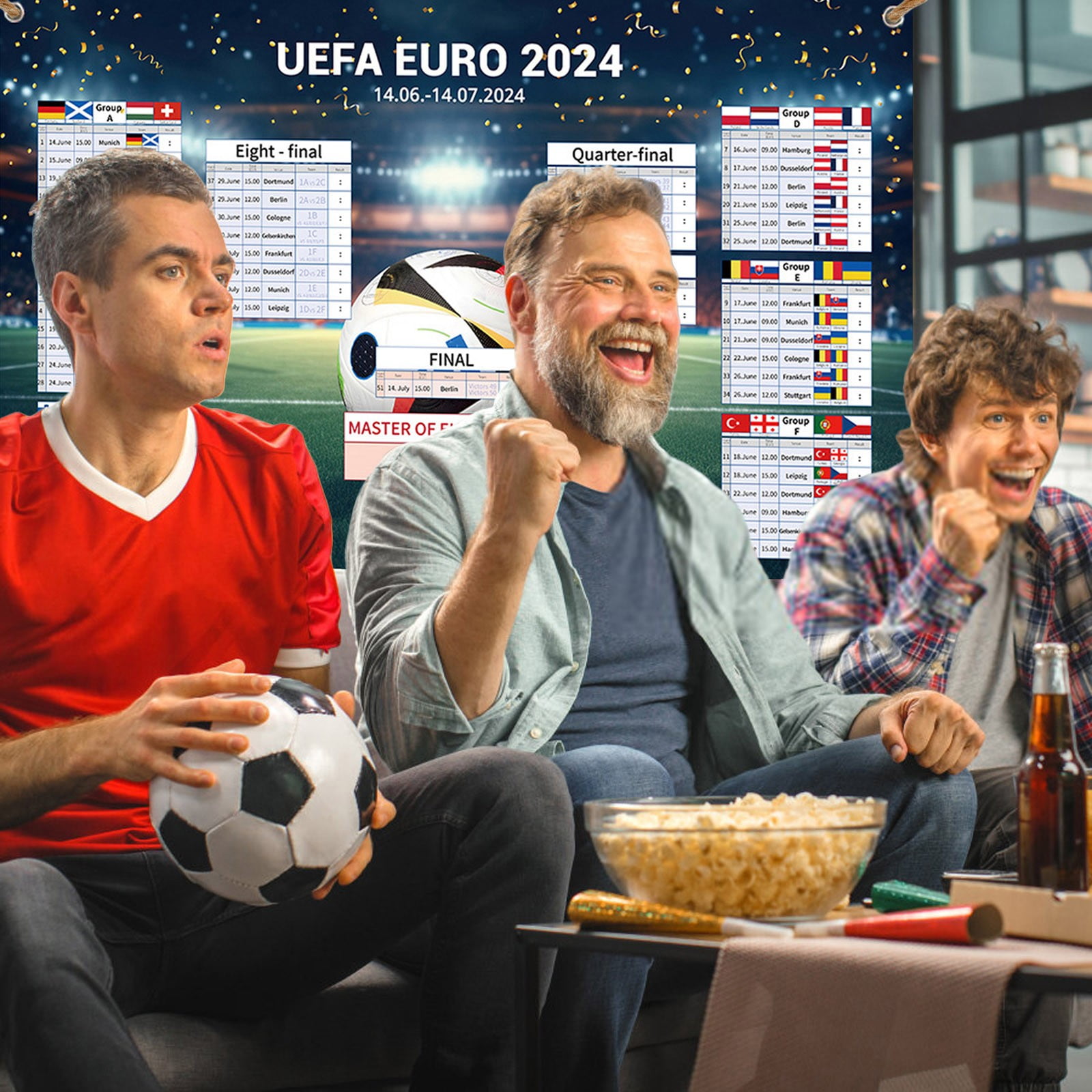 European Cup Fixture Background Panel Fabric Ideal For Home Bedroom & Bar Football Viewing ...