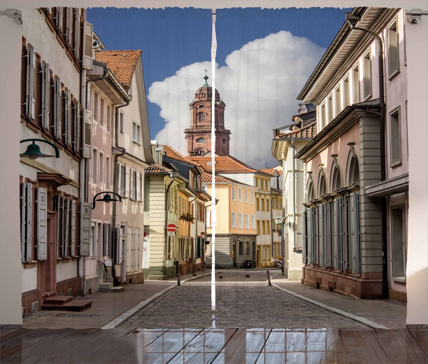 Ambesonne European Curtains 2 Panel Set, Heidelberg Streets, 108" x 90 ...
