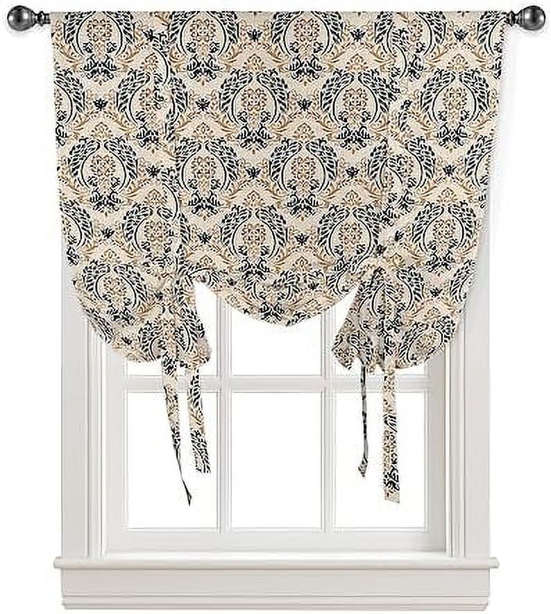 European Da-mask Floral Tie Up Curtains for Kitchen Bedroom Living Room ...