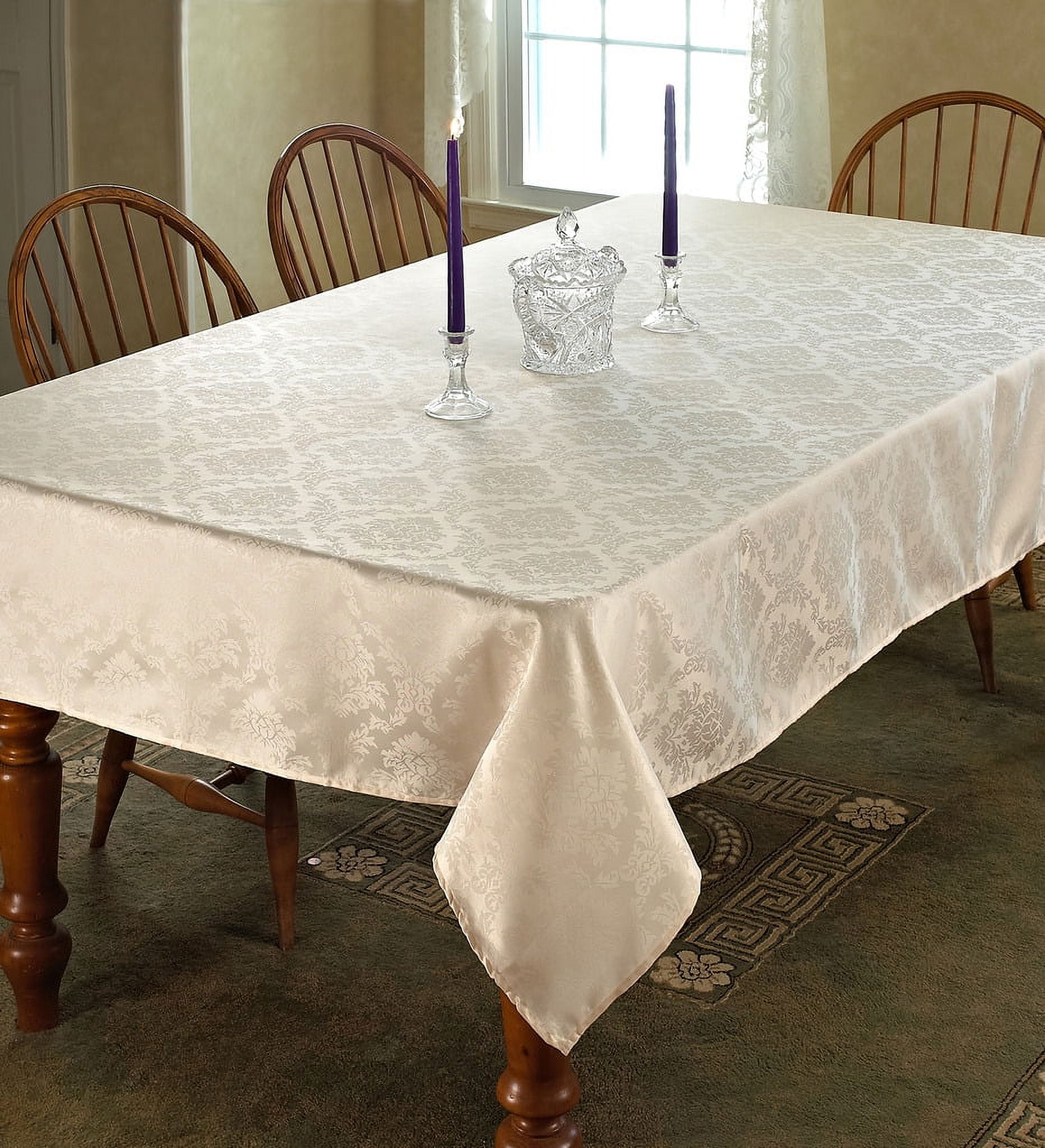 European Damask Design Tablecloth, 100% Polyester, Machine Washable ...
