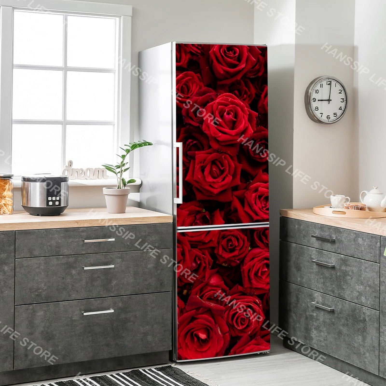 European Eiffel Tower Ph Booth Pattern Refrigerator Sticker ration Waterproof Kitchen Floral ...