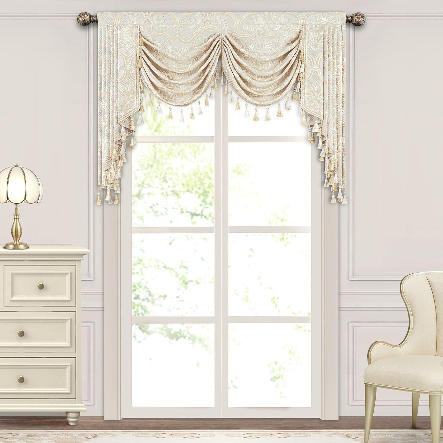 European Elegant Waterfall Valance for Living Room, Luxury Jacquard ...