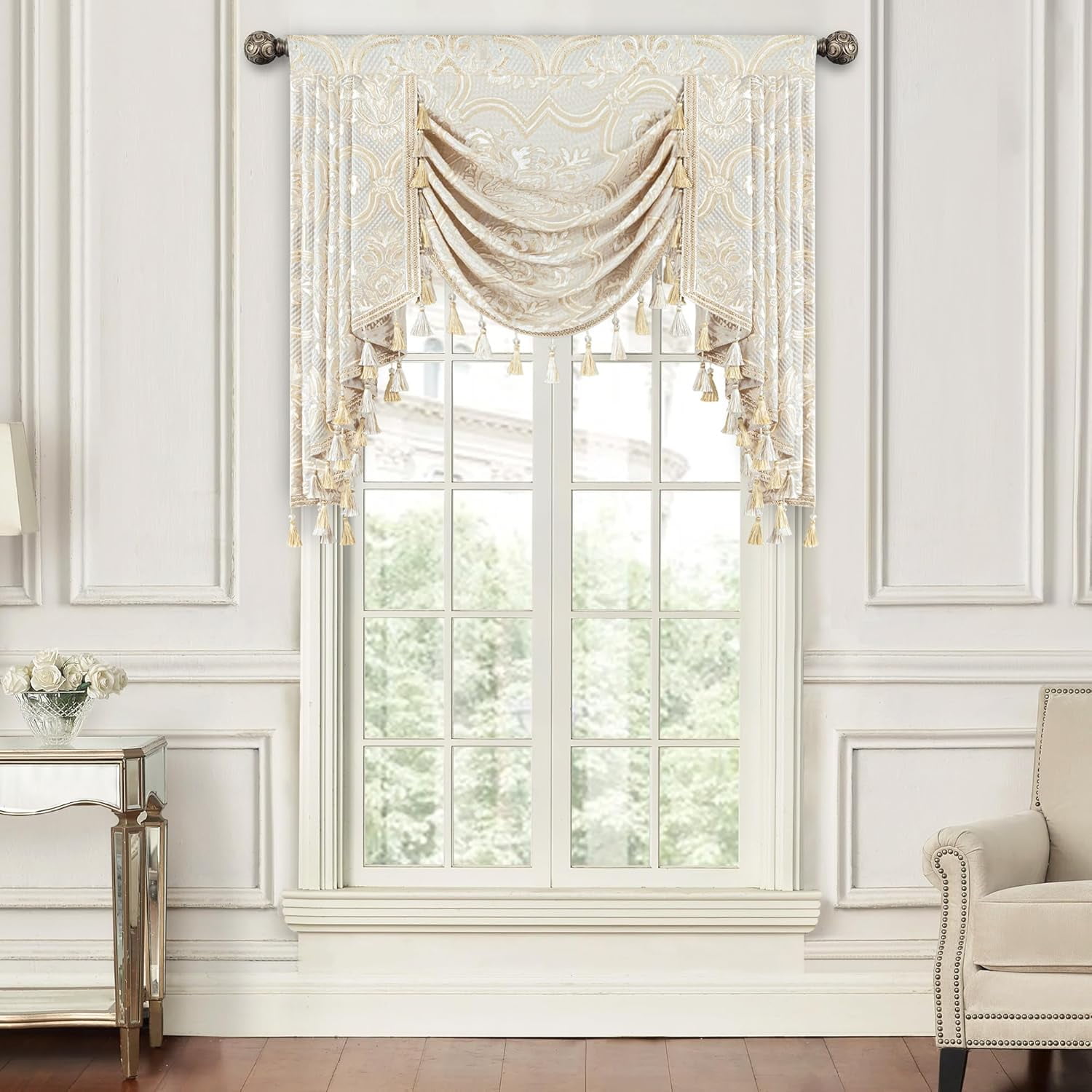 European Elegant Waterfall Valance for Living Room, Luxury Jacquard ...