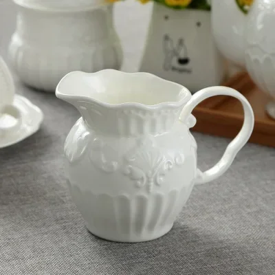 European Embossed Leaf Pattern White Ceramic Coffee Teapot Restaurant ...