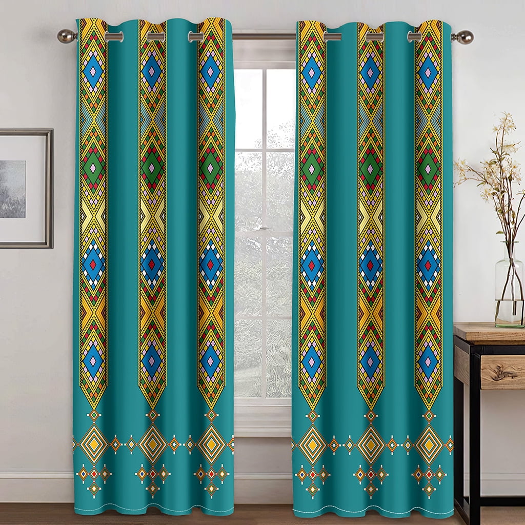 European Ethiopian Traditional Design Semi Blackout Curtains 2 Panels ...