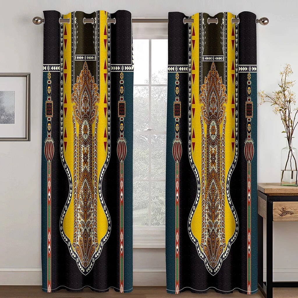 European Ethiopian Traditional Design Shade Curtains 2 Panel Bohemian ...