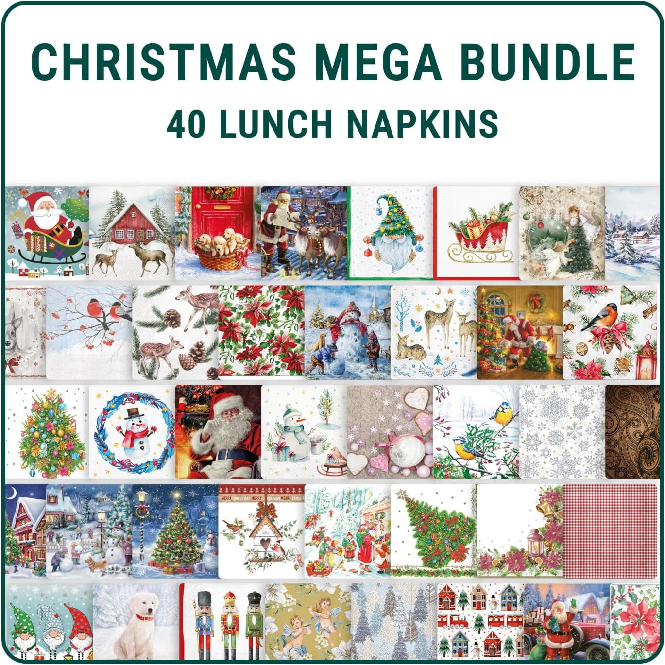 European Excellency Christmas Napkins - 40 Assorted 3-Ply Paper Napkins ...