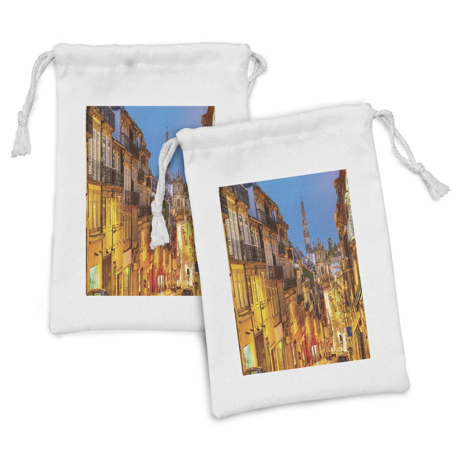 European Fabric Pouch Set of 2, Cityscape Toward Old Buildings in Porto ...