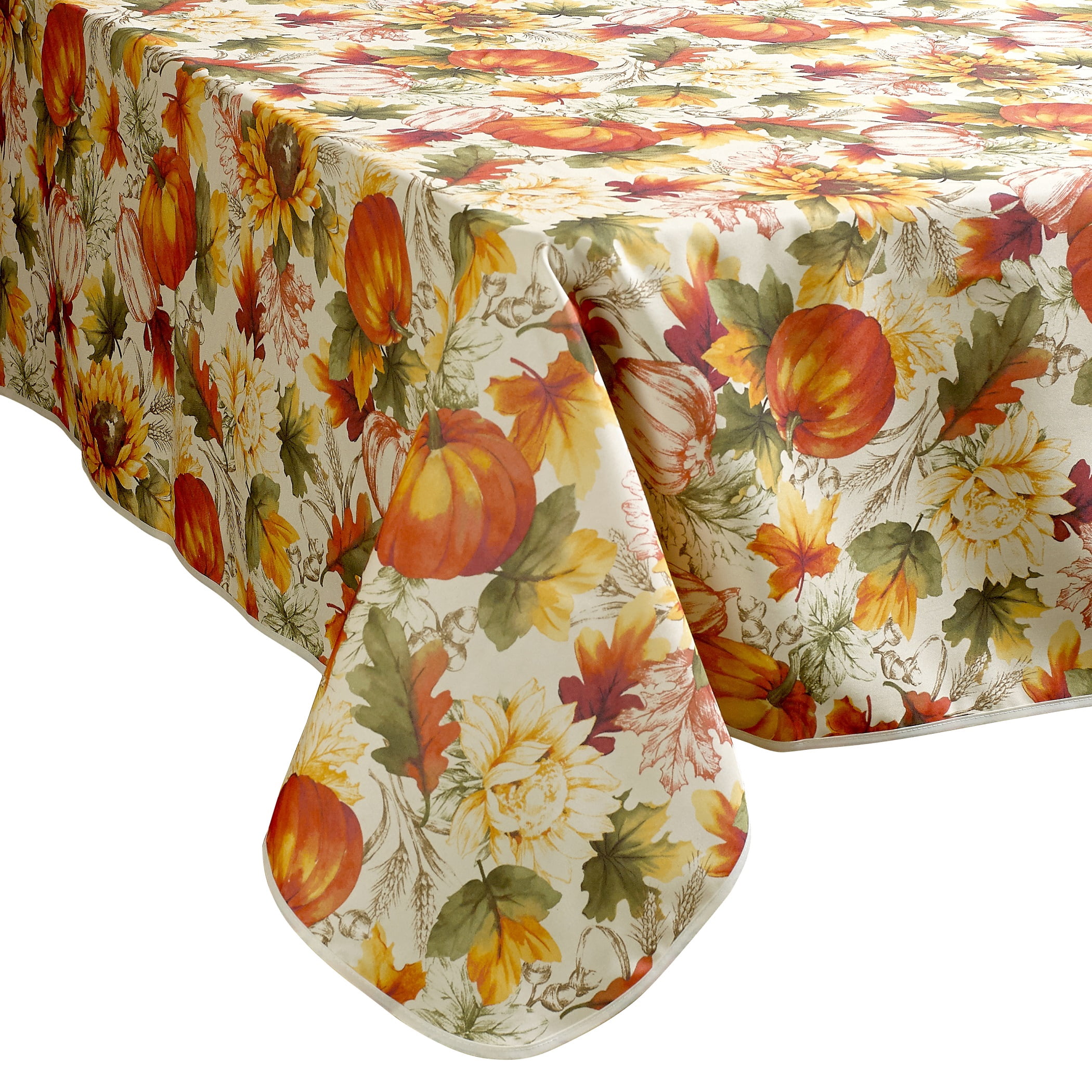 European Fall Harvest Pumpkins and Autumn Leaves Printed Tablecloth ...