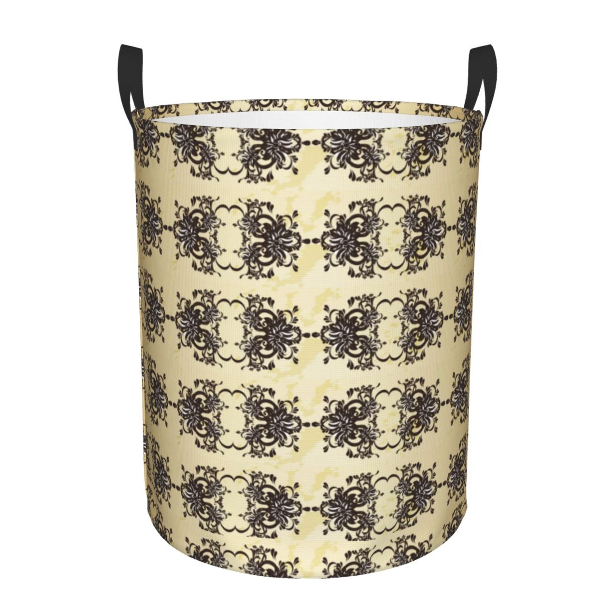 European Floral Border Pattern Circular Laundry Basket (With Handle ...