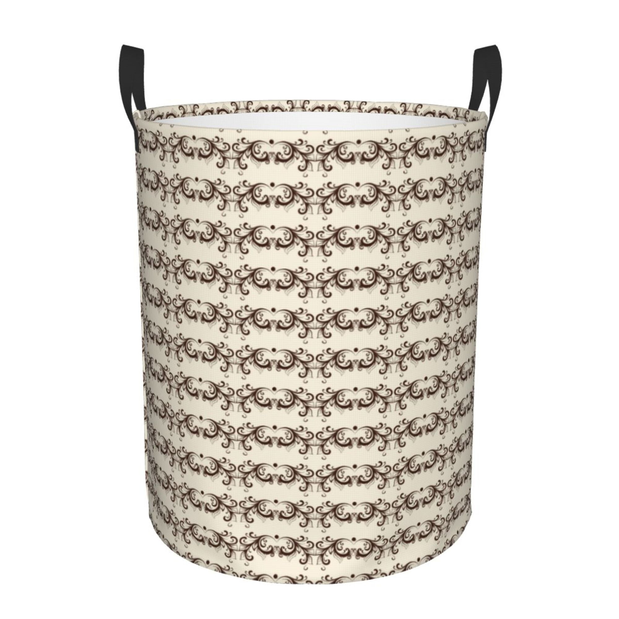 European Floral Border Pattern Circular Laundry Basket (With Handle ...