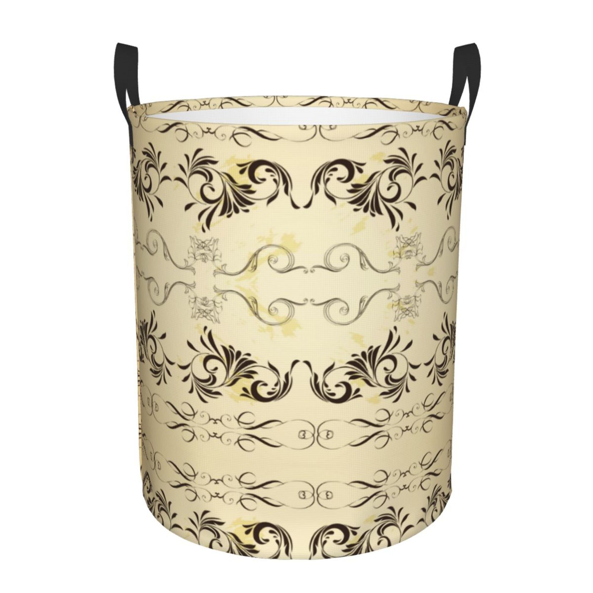 European Floral Border Pattern Circular Laundry Basket (With Handle ...