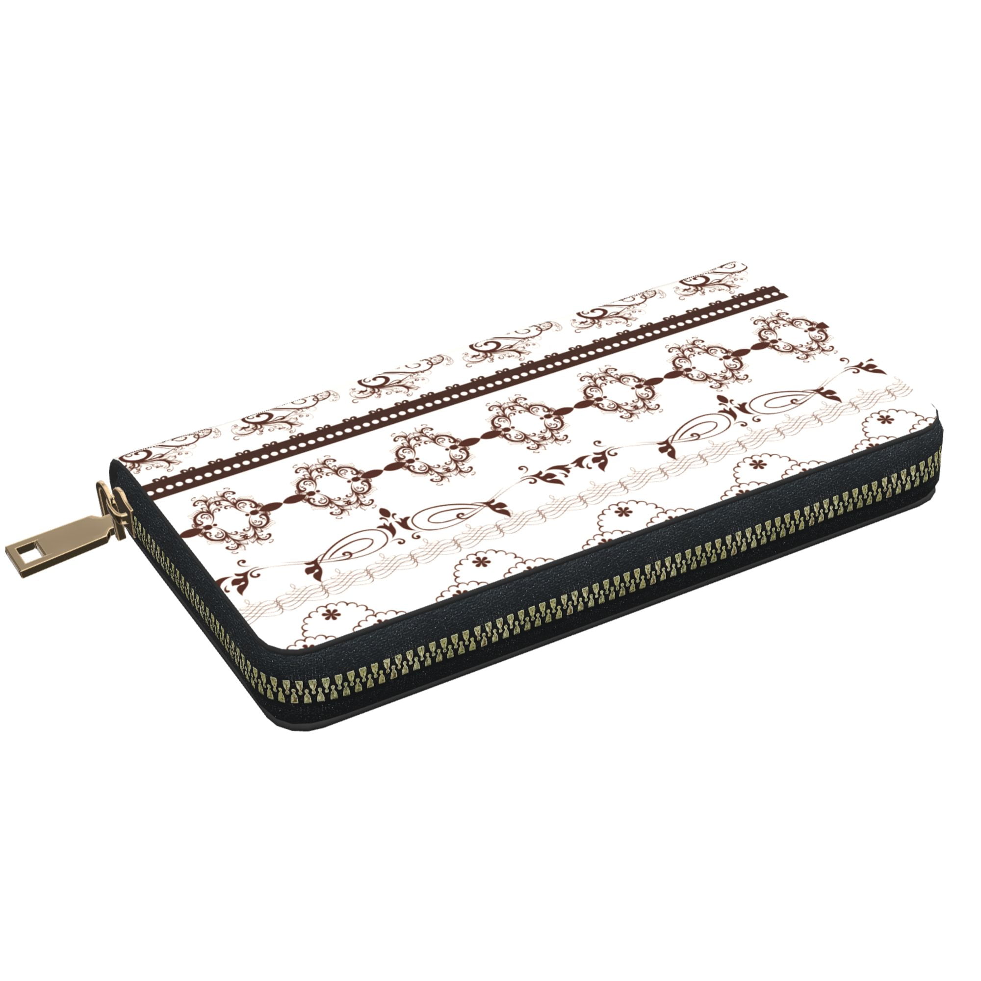 European Floral Border Pattern For Women Leather Zip Phone Clutch Pu ...