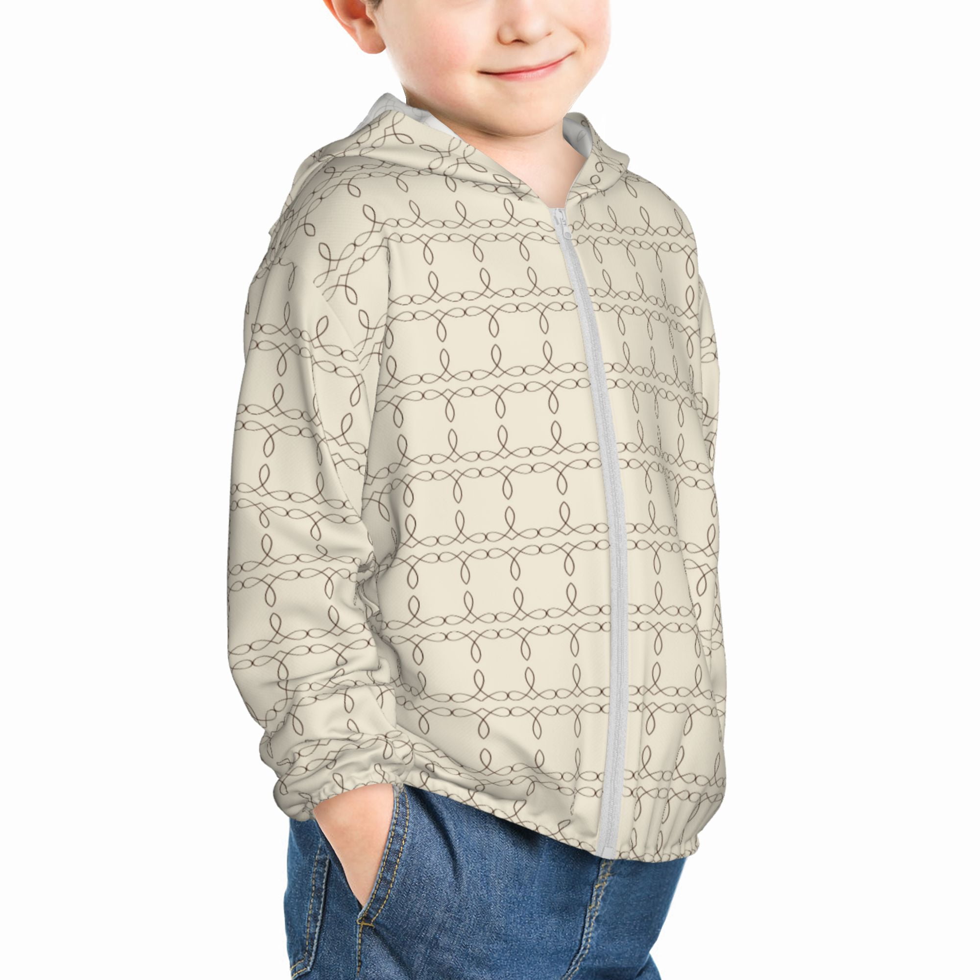 European Floral Border Pattern Kids Zip-Up Hoodie Girls Boys Sun Protection Jacket Hooded ...