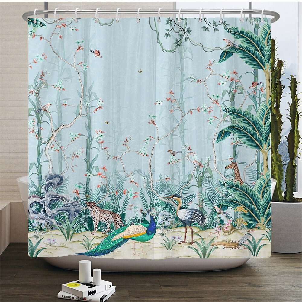 European Flowers Birds Plants Bath Curtains Waterproof Shower Curtain ...