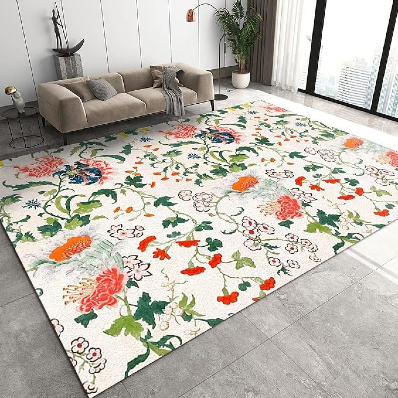 European Fresh Plants Area Rugs, Green Vine Leaves Flowers Apartment ...