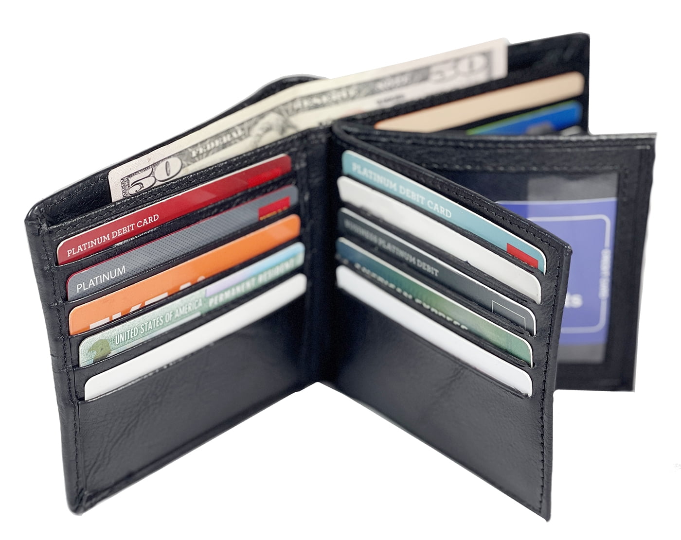 European Large Bifold Leather Hipster Mens Wallet, 20 Cards and 2 ID ...