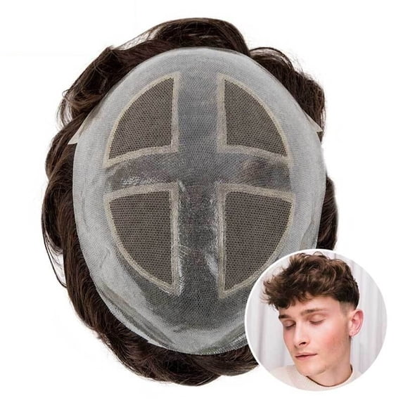 European Human Hair Pieces for Men 0.06-0.08mm PU Skin with French Lace ...