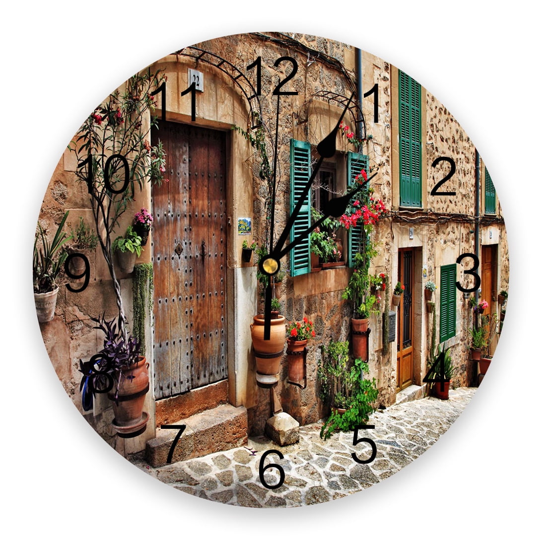 European Italy Street Round Wall Clock Acrylic Hanging Silent Time ...