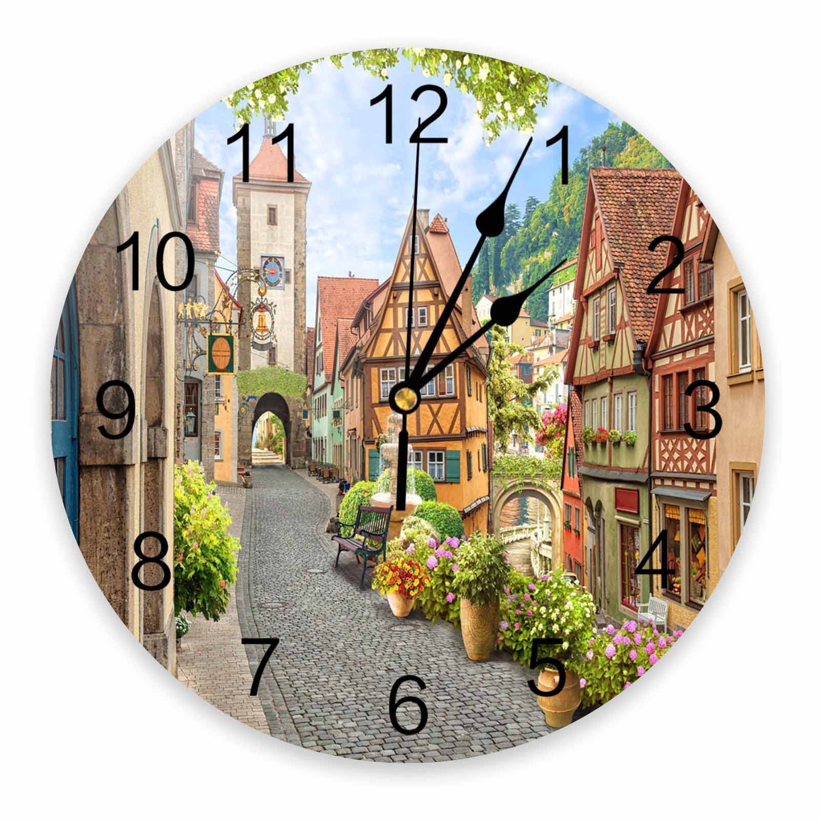 European Italy Street Round Wall Clock Acrylic Hanging Silent Time ...